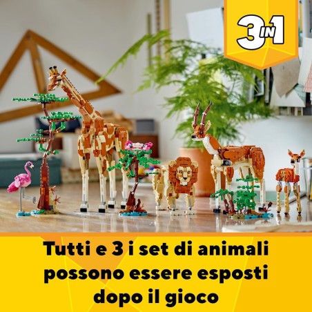 LEGO Creator 3 in 1 Animali del Safari, Giocattolo Trasformabile da Giraffa e Fenicottero in 2 ...