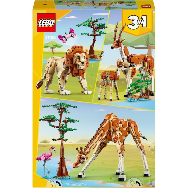 LEGO Creator 3 in 1 Animali del Safari, Giocattolo Trasformabile da Giraffa e Fenicottero in 2 ...