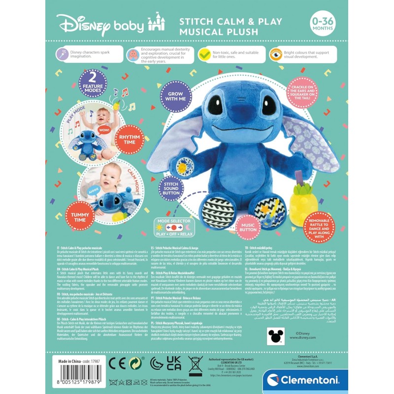 Clementoni - Disney Stitch Grow with Me Plush - Peluche Stitch Parlante Interattivo Suoni e ...
